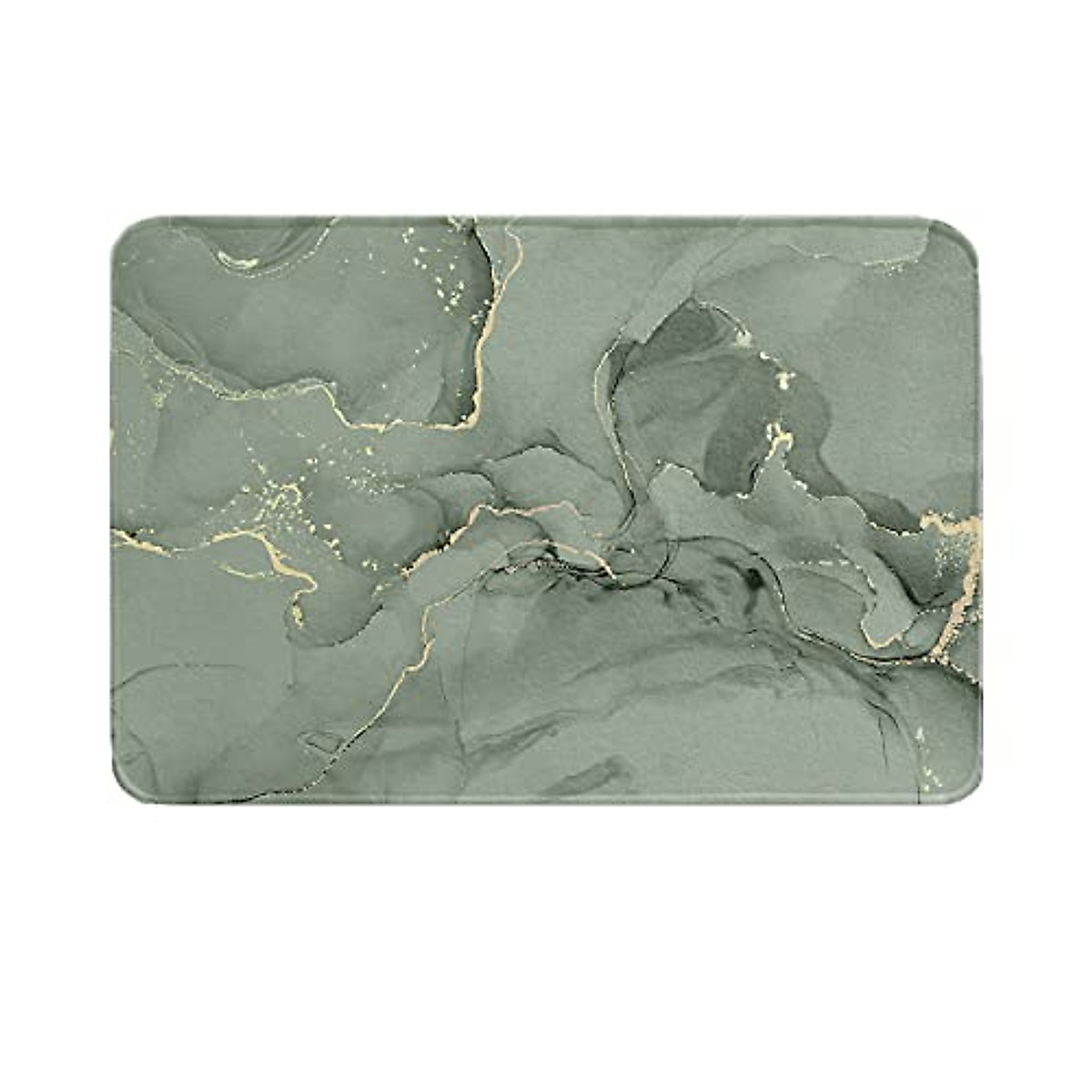 Welcome Doormat Sage Green Marble Crack Art,Rubber Backing Kitchen Carpet Gold Foil Edge Golden Line,Durable Washable Entry Rugs for Bedroom Dining Room Front Door Decor 16x24In