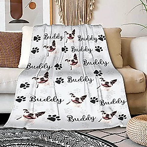 Custom Dog Name Picture Blanket Throw Personalized Dog Blanket Pet Paw Dog Memorial Gifts for Pets Cats Custom Puppy Dog Blanket with Photo & Name for Dogs 30x40in for 1-5 Toddler/Puppy