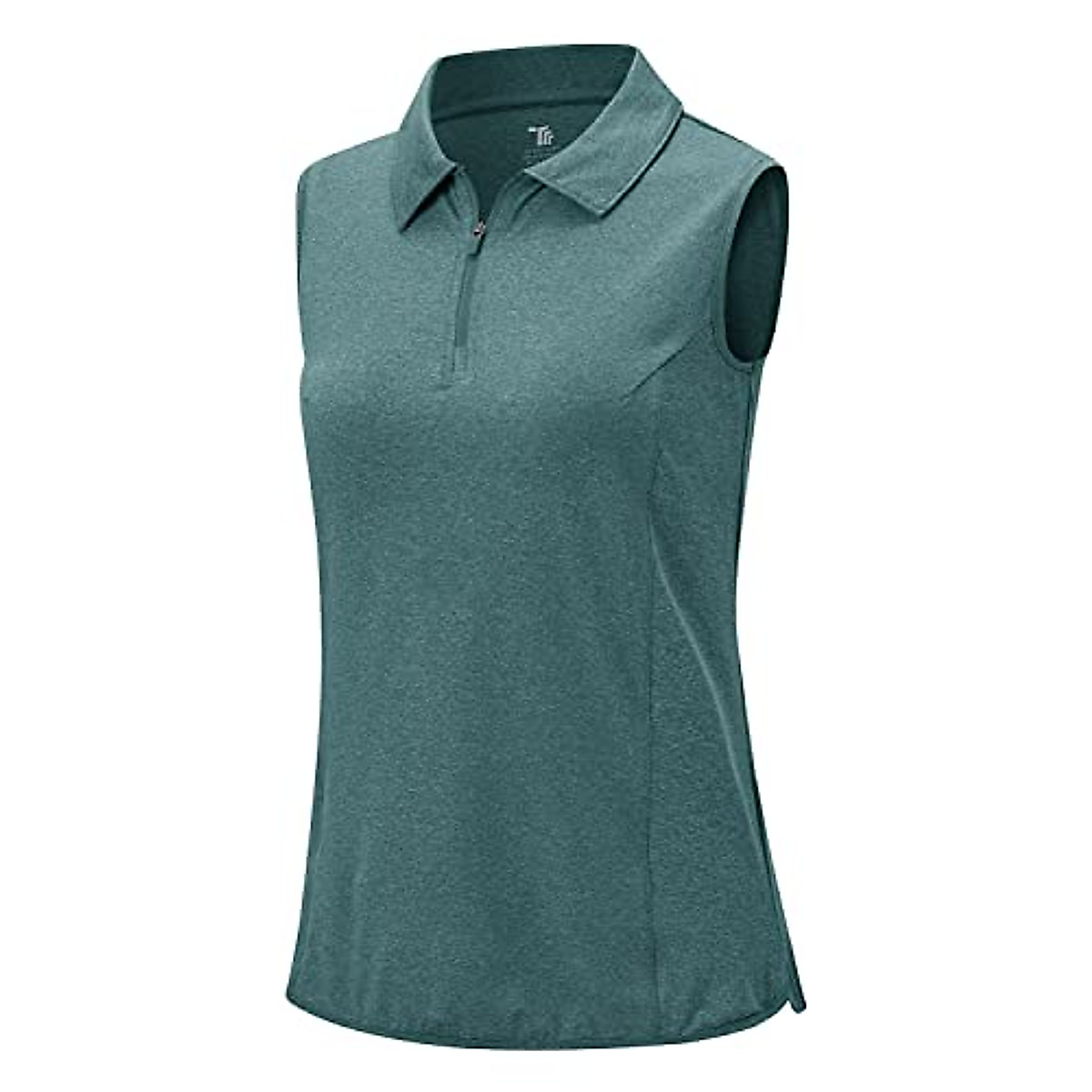YSENTO Women's Golf Polo Shirts Tops Sleeveless Collared 1/4 Zip Dry Fit UV Protection Sun Shirts Denim Blue XL