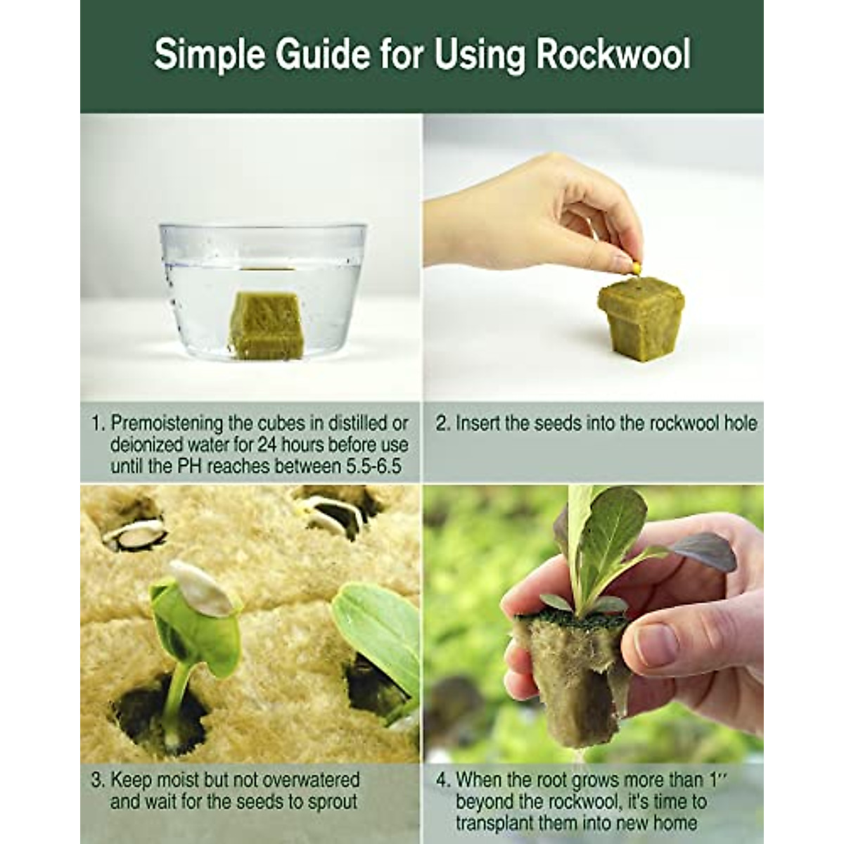 SKINNYBUNNY Rockwool Cubes 1 inch, Rock Wool Planting Cubes with Holes, Rockwool Cubes for Hydroponics, Perfect for Soilless Culture and Transplanting, 4 Sheets of 200 Cubes