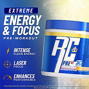 Ronnie Coleman Signature Series Pre XS Pre Workout Powder for Women and Men for Extreme Energy and Focus Supplement with Beta-Alanine, 200mg Caffeine Per Serving, Cotton Candy, 30 Servings