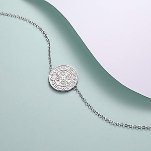 WIOY Saint Benedict Medal Bracelet 925 Sterling Silver, San Benito Medalla Bracelet, Catholic st Benedict Jewelry Gift for Women