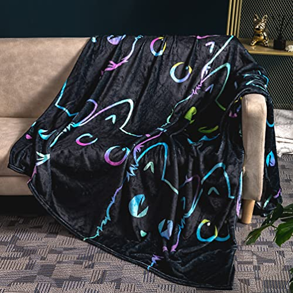 BailiPromise Flannel Throw Blanket Cute Cat All Season Super Soft Cozy Blanket for Bed or Couch Blanket Twin Size (59"x47"),Cartoon Animals Throws Print Throw Blanket 4 Size for Kids Girls Boys