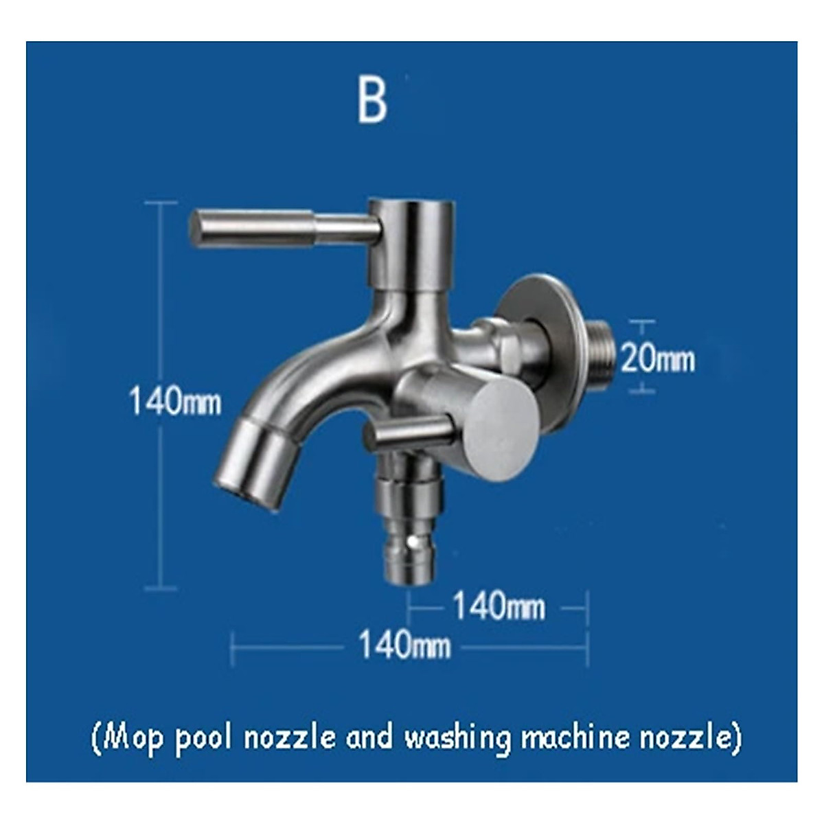 CUFTOBJM 1/2 inch Interface 304 Stainless Steel Dual-Purpose Faucet Washing Machine Laundry Room mop Pool Double Handle Replacement (Color : B)
