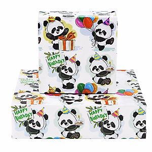 Panda Gift Wrapping Paper for Happy Birthday, Cute Pandas Balloons Wish Birthday Wrapping Paper for Baby Boys Girls Children Animal Baby Shower Kindergarten Party Xmas Gifts Wraps