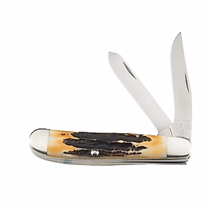 Bear & Son 507 Genuine India Stag Bone Two-Blade Mini Trapper Slip Joint Knife, 3 1/2-Inch