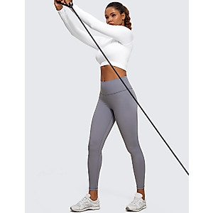 CRZ YOGA Seamless Long Sleeve Shirts for Women Workout Athletic Crop Tops Cropped Running Gym Yoga T-Shirts White Large