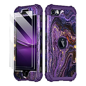 Miqala for iPhone SE 2022/2020 Case,Shiny in The Dark Three Layer Heavy Duty Shockproof Hard Plastic Bumper +Soft Silicone Rubber Protective Case for iPhone SE(3rd Gen/2nd Gen) 4.7 inch,Deep Purple