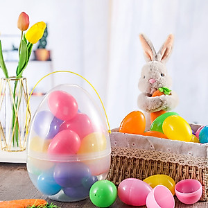 Jumbo Easter Egg Plastic Fillable Basket with 17 Easter Eggs Bulk Large Eggs Container Giant Clear Egg-Shaped Buckets with Handles for Easter Supplies and Decor, Surprise Egg, Easter Hunt (1 Pack)