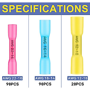 haisstronica Crimping Tool For Heat Shrink Set with 200PCS AWG 22-10 Marine Grade Butt Connectors and Wire Stripper