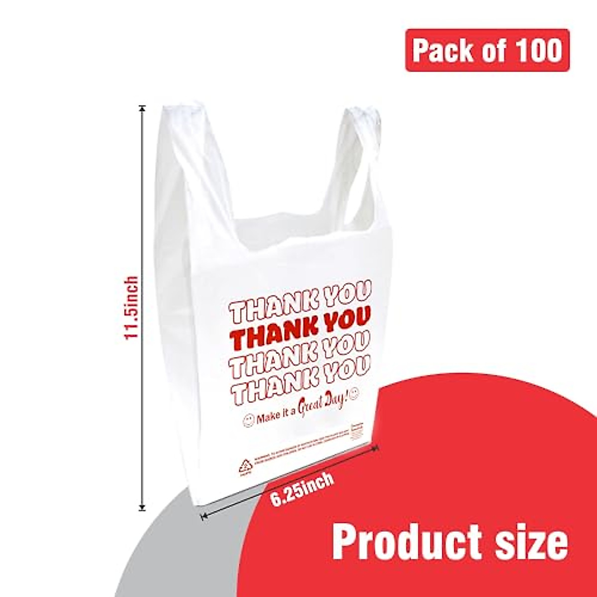 Concession Essentials Disposable & Reusable Thank You T-Shirt Bags- Pack of 100