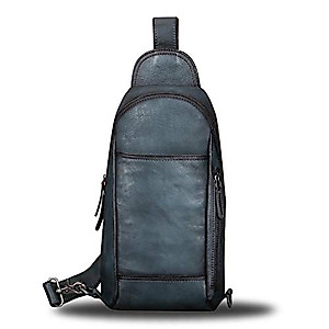 IVTG Genuine Leather Sling Bag for Men Crossbody Hiking Backpack Vintage Handmade Chest Shoulder Daypack (Gray)