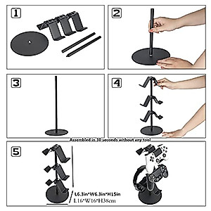 KELJUN Controller Stand 3 Tier,Headphone Holder, Multi Adjustable Game Controller Headset Hanger for All Universal Gaming PC Accessories, Xbox PS4 PS5 Nintendo Switch(Smart Black)
