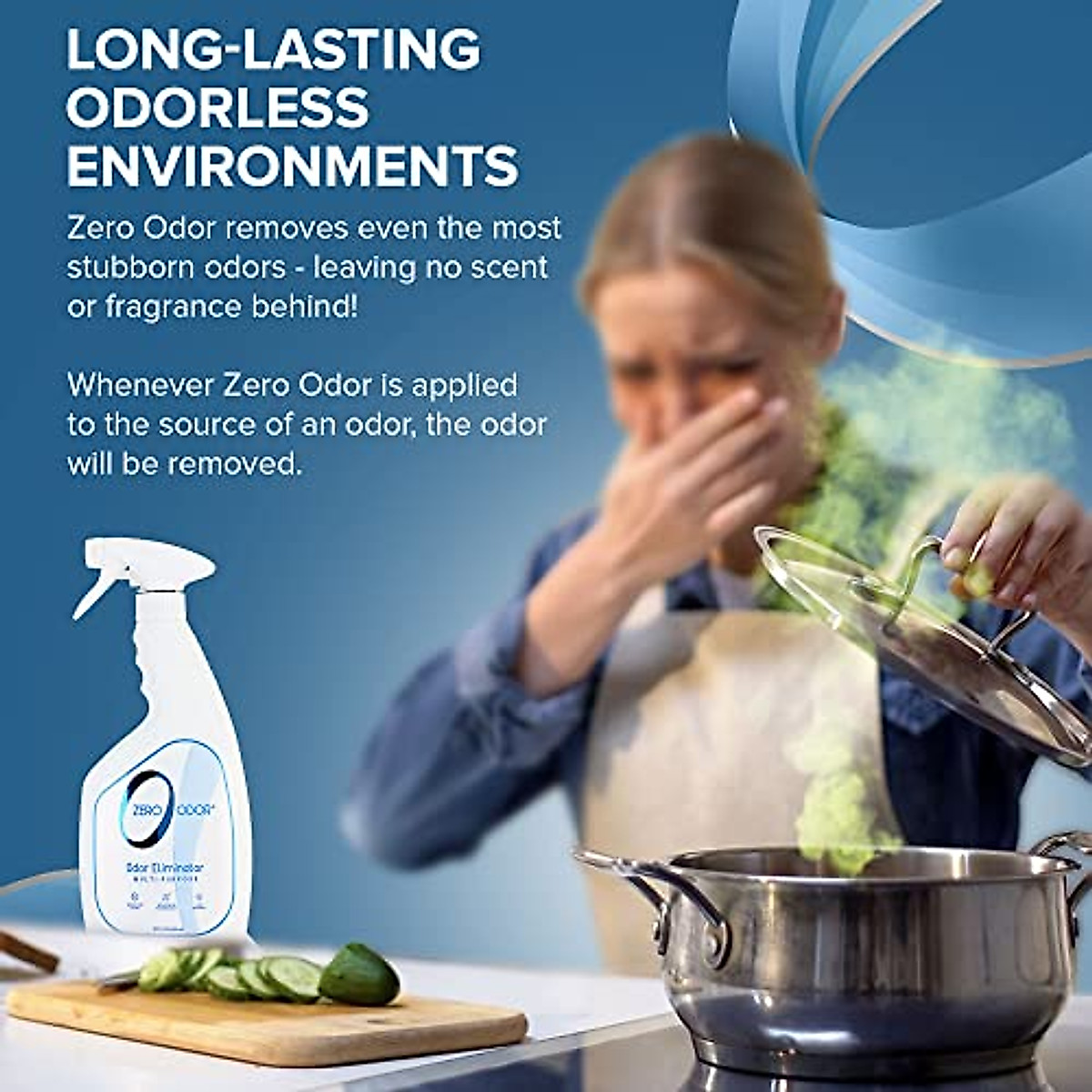 Zero Odor Multi-Purpose Odor Eliminator - Air & Surface Odor – Patented Technology Best for Bathroom, Kitchen, Fabrics, Closet- Smell Great Again, 22oz (Over 500 Sprays)