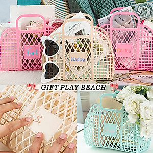 Flycalf Personalized Jelly Bags Beach Basket for Kids, Retro Style Summer Child Gifts Tote Purse Reusable Storage Custom Gift Plastic Baby Girl Women Birthday Party Wedding Flower Favors 1PC (No)