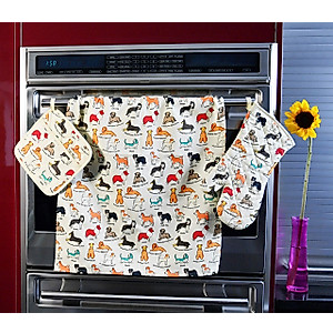 Home-X Dog Illustration Tea Towel for Cooking & Serving, Brightly Colored Print Pattern