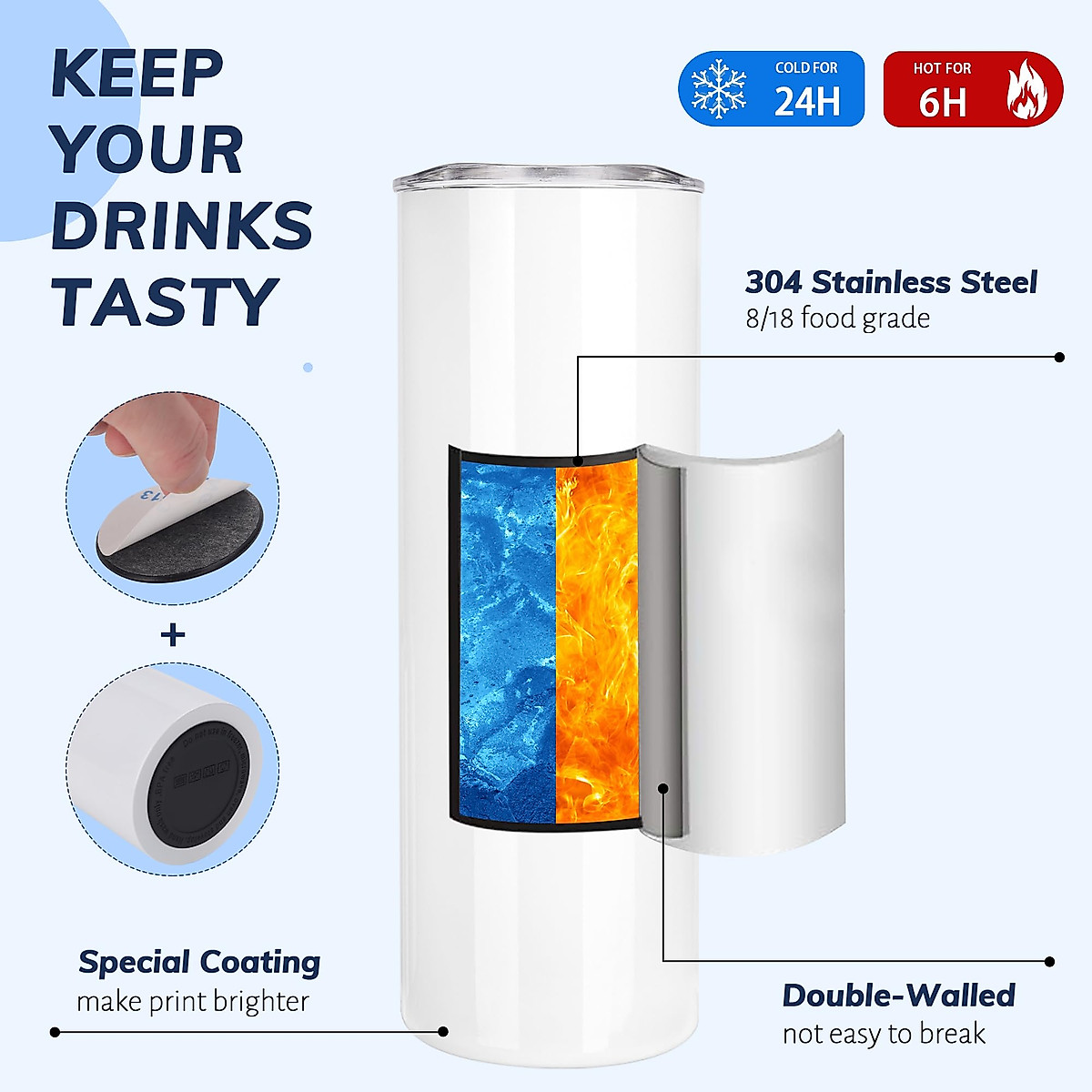 D·S 12 Pack Sublimation Tumblers 20 oz Bulk Skinny Straight Flat Bottom Blank Tumbler Cups with Individual Gift Boxed for Heat Transfer DIY Craft