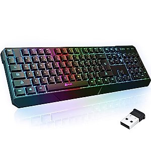 KLIM Chroma Wireless Gaming Keyboard RGB - New 2023 - Long-Lasting Rechargeable Battery - Quick & Quiet Typing - Water Resistant Backlit Wireless Keyboard - Teclado Gamer - PC PS5 PS4 Xbox One Mac