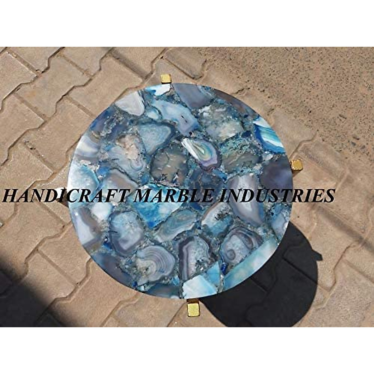 15" Inch Round Blue Agate Table With Stand, Blue Agate Side Table And Stand, Customized Blue Agate Table, Piece Of Conversation, Family Heir Loom