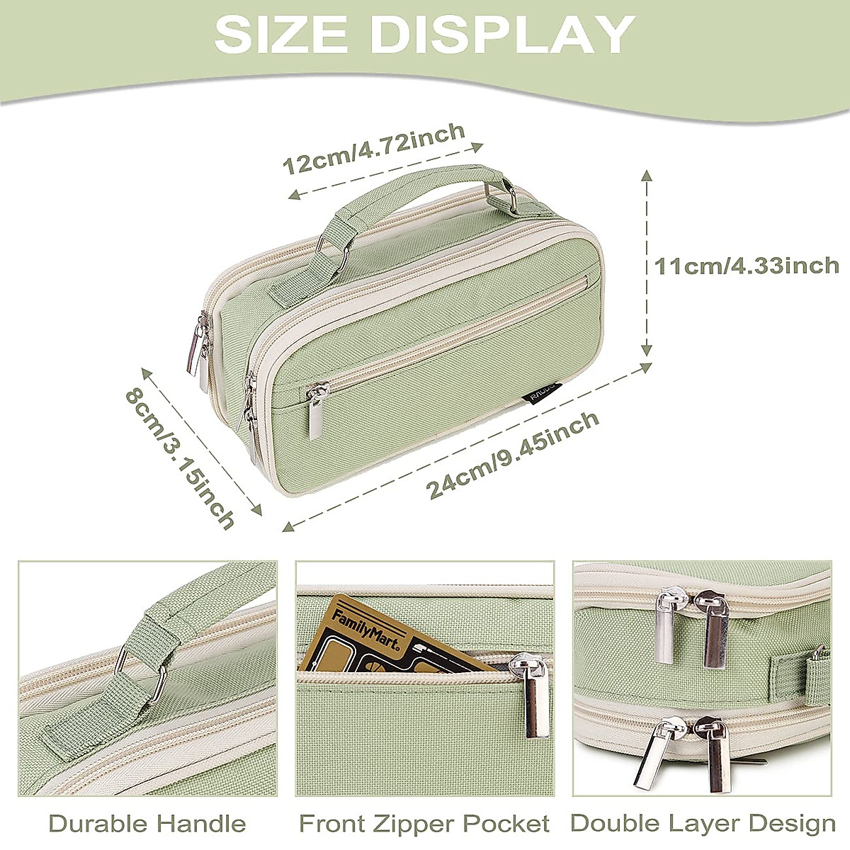 RAVUO Pencil Case, Large Capacity Pencil Pouch Multiple Compartments Pencil Bag Gift for Students Girls Adults Women Green