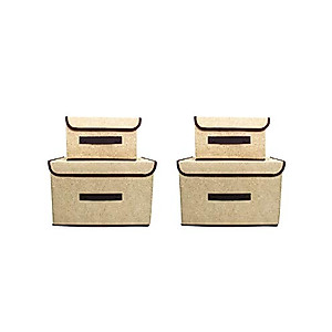 Fabric storage box with Lids 4 pieces beige Fabric Foldable Storage Box Bin with Lids Collapsible Clothes Storage Box Bin Dust proof Closet Storage Box