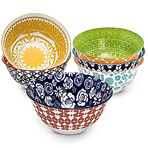 Annovero Cereal Bowls, Dinner Plates. Cute and Colorful Porcelain Dishes for Kitchen, Microwave and Oven Safe. Bundle