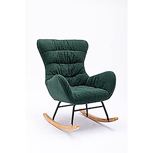 INMOZATA Rocking Chair Nursery Teddy Fabric Upholstered Glider Rocker with High Backrest, Modern Rocking Accent Chair for Nursery/Living Room/Bedroom(Green-Teddy)
