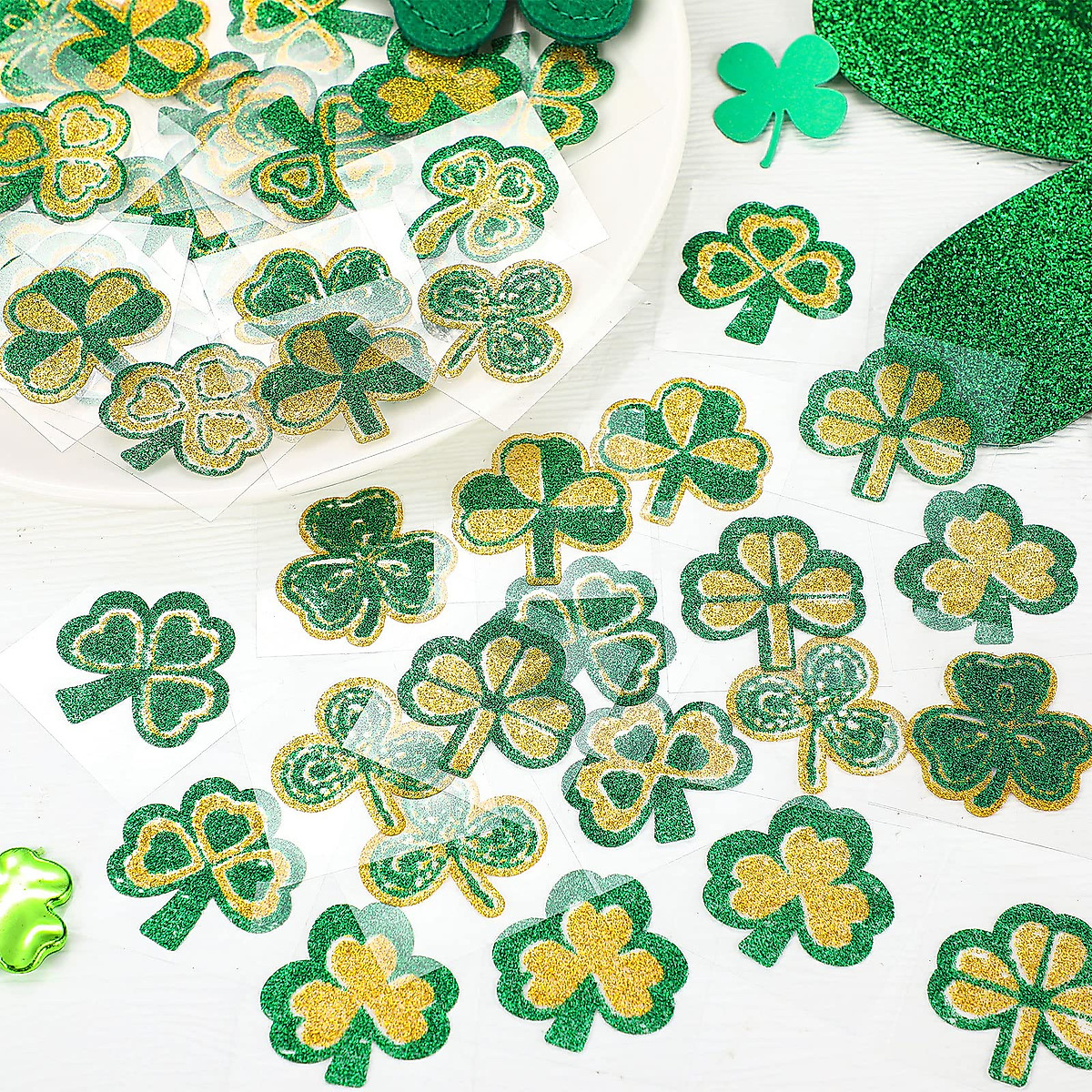 120 Pcs St. Patrick's Day Face Tattoos Shamrock Glitter Face Stickers Clover Temporary Tattoo Kids Body Stickers Three Leaf Shamrock Lucky for St. Patrick's Day Irish Party Costume Accessory
