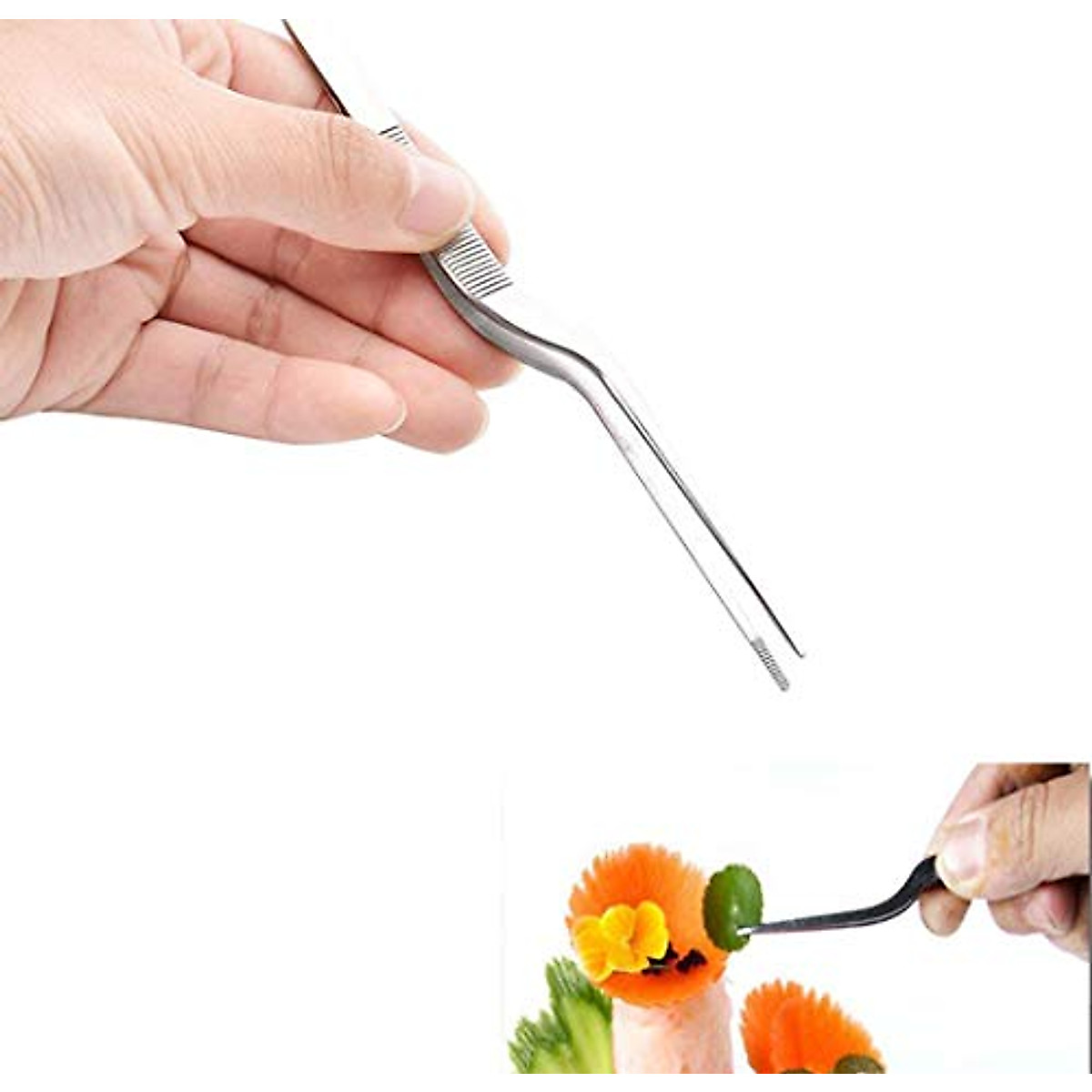 5pc Cooking Tweezers Precision Kitchen Plating Tweezer Stainless Steel Curved Tongs for Baking Decorating Beauty