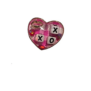 Betsey Johnson Chunky Fuchsia Pink Resin Heart Ring XOX and Gingham Size 8 NWT Valentine's Day Gift Idea Mother's Day XMAS Christmas Present LOVE Heart