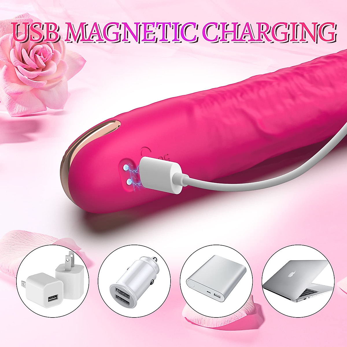 Baswetr G Spot Vibrator for Women with 10 Vibration Modes, 9 inch Realistic Vibrating Dildo Waterproof Adult Toys for Clitoris G Spot Anal Stimulation, Silicone Rose Sex Toys for Women Men and Couples