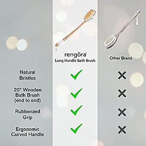 Long Handle Bath Brush for Shower - 20 inch - Back Brush, Shower Brush, Detachable Natural Stiff Bristle Back Scrubber. Great Gift for Men & Women or Elderly (Regular Bristles)