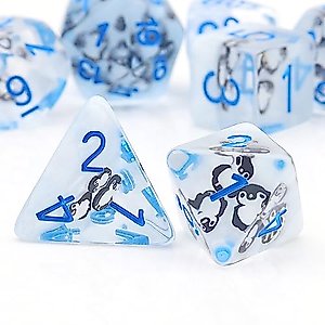 Haxtec Penguin DND Dice Set 7PCS Filled Resin Blue and White Polyhedral D&D Dice with Animal Inclusions Role Playing Dice Dungeons and Dragons Gift