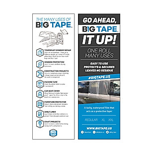 Big Tape Window Plastic Barrier Film – 2 Pack of 12 Feet XL Roll of Plastic for Windows – 17.5 Inch Wide Car Tape for Broken Windows – Waterproof, No Sticky Residue – Easy DIY Installation.