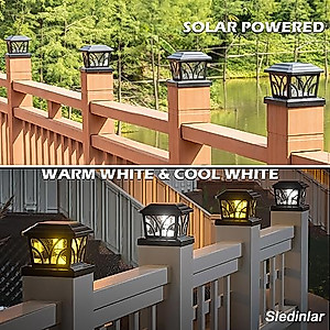 SIEDiNLAR Solar Post Cap Lights Outdoor, Aluminum Glass 2 Modes Edison LED Bulbs for 4x4 5x5 6x6 Vinyl Wooden Posts Deck Fence Patio Decor, Warm White/Cool White Lighting 6 Pack (Black)