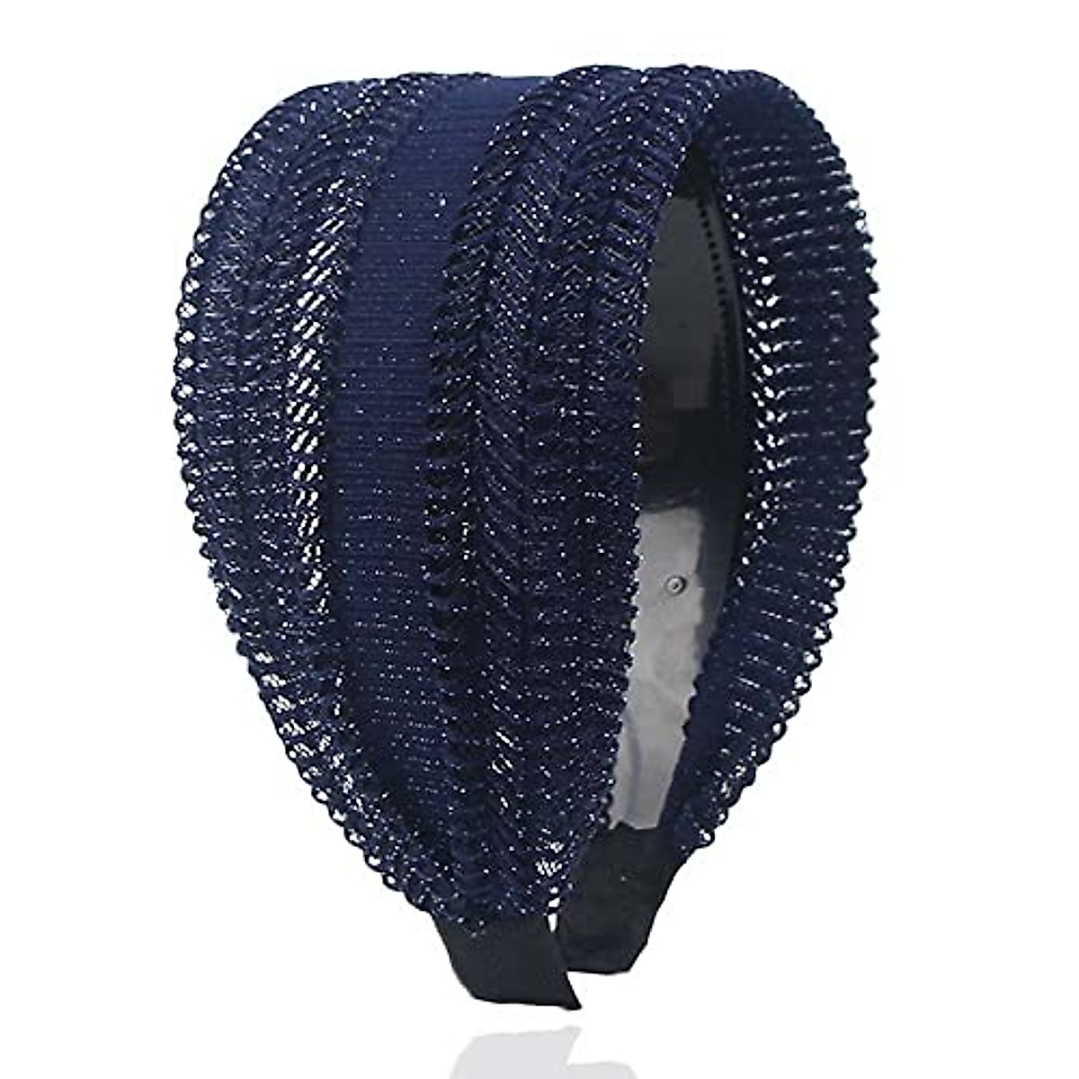 CHDHALTD Korean Style New Vintage Lace Shiny Hair Hoop, Temperament Wide Side Hairbands for Women Hollow Non Slip Elegant Head Wrap(Blue)
