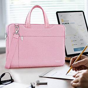 Ferkurn Laptop Bag Case Women Men Computer Sleeve with Shoulder Compatible with HP Envy Pavilion/Inspiron/Thinkpad/Vivobook/MSI/Surface,Waterproof Briefcase with Handle, Pink, 17 17.3 Inch