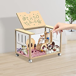 TWOCA Hamster Cages,Wooden Hamster Cage,Acrylic Hamster Cage,Hand-Carved Hamster cage,Suitable for Hamster/Chinchilla/Rabbit/Chicks