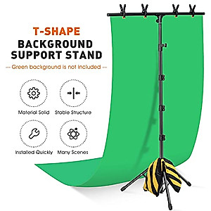 Svopy T Shape Backdrop Stand - 6.5x3.2ft Photo Backdrop Stand for Parties with 4 Spring Clamps, Sandbag and Carry Bag, Sturdy Back Drop Adjustable Stand for Photography, Photoshoot, Parties, Zoom