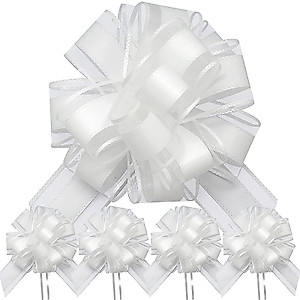 FQTANJU 5 PCS 6 inches Large Pull Bows, Bow for Gift Wrapping, Ribbon Bows for Wedding Christmas Birthday Party Gift Baskets or Valentine's Day Flower Gift Boxes Decoration (White)