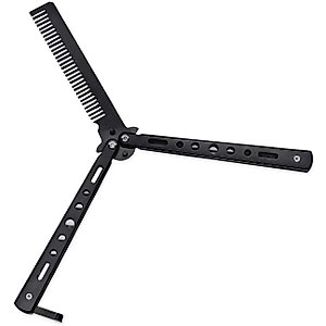 Stainless Steel Beard Comb Men's Hair, Beard and Mustache Styling Comb Steel Practice Training Butterfly Comb (Black)