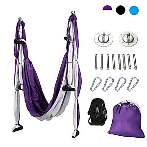 ZELUS Aerial Yoga Swing Sling Strong Yoga Hammock Kit Set Trapeze Inversion Equipment Include 2 Extensions Straps and Ceiling Mounting Kit(Purple)