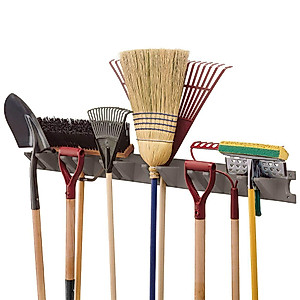 Suncast V748 48.75 x 4.25 x 5.5 inches Inch Wall Stud Mounted Garden Long Handled Tool Hanger Organizer for Garage or Storage Space, Platinum