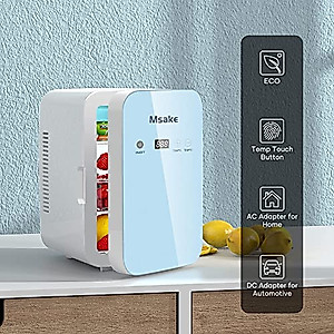 Msake Portable Personal Mini Fridge, 8 Liter Compact Cooler and Warmer Refrigerator for Skincare Medications and Breast Milk Storage, 12V DC/ 110V AC for Home Office and Travel