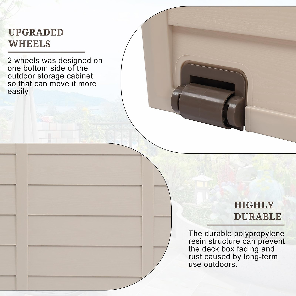 Outvita 75 Gallon Deck Storage Box, Durable Storage Container Bin Store Patio Cushions, Yard Stools and Pool Toys Outdoor Patio Garden (Brown)