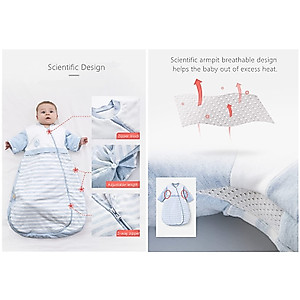 CYUURO Baby Sleeping Bag Sleeves Detachable Kids Wearable Blanket Toddlers Thick Cold Weather，Blue 60-68℉