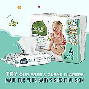 Seventh Generation, Baby Wipes, Unscented and Sensitive, 64 Count (Pack of 2)