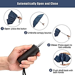 G4Free Large Umbrella 54 Inch Windproof Travel Umbrellas for Rain, Small Compact Reverse Folding Umbrella with 10 Ribs Automatic Open Close (Blue)