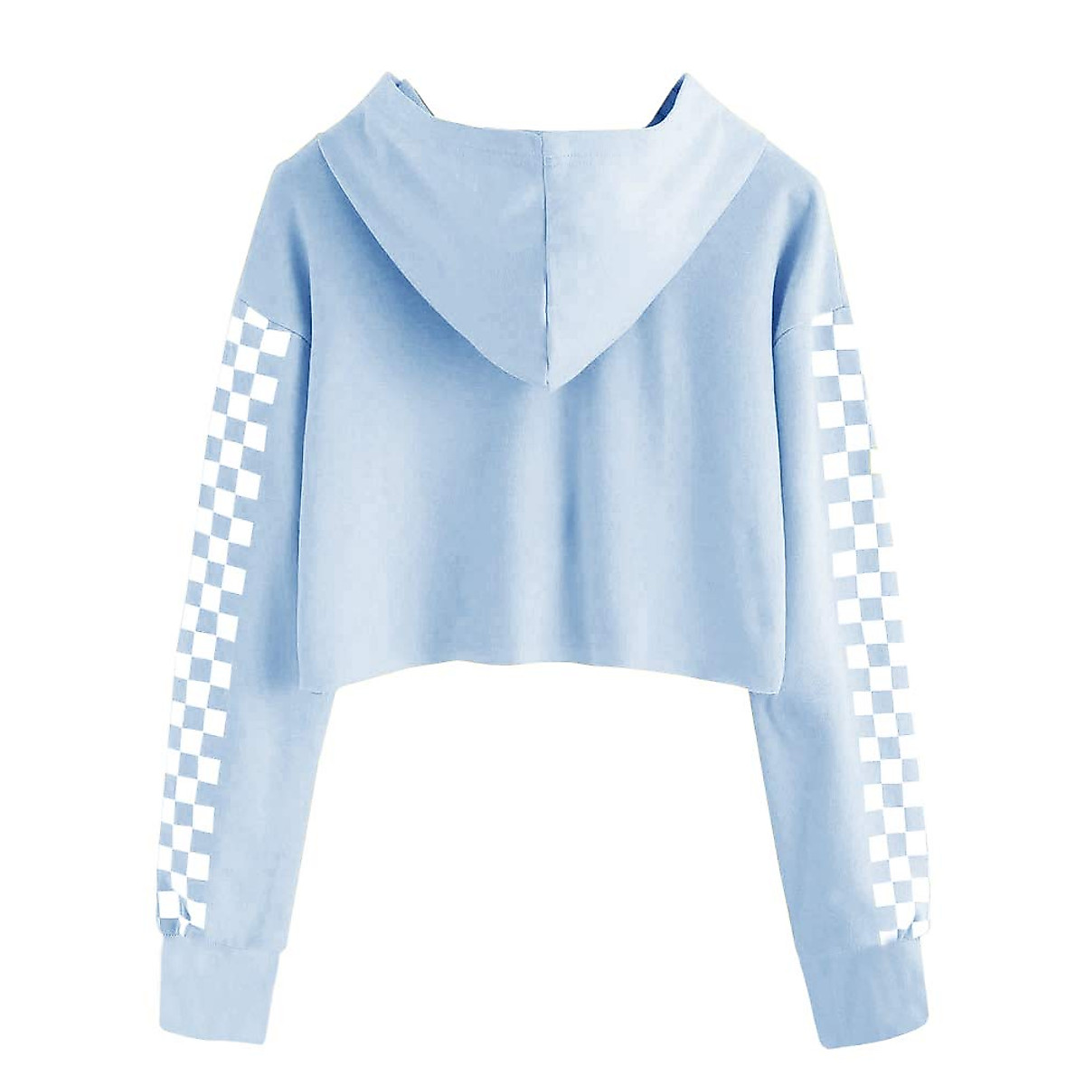 Imily Bela Kids Crop Tops Girls Hoodies Cute Plaid Long Sleeve Fashion Sweatshirts (13-14 Years, light blue)