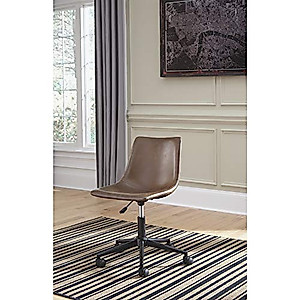 Signature Design by Ashley Faux Leather Adjustable Swivel Bucket Seat Home Office Desk Chair, Brown